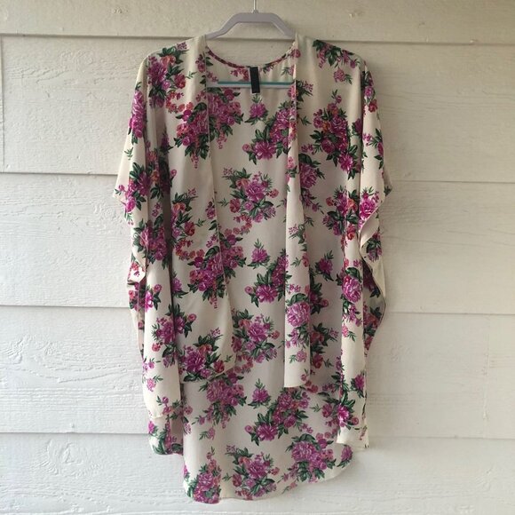 Wish | Tops | Wish Floral Open Front Duster Cardigan Violet Cream ...